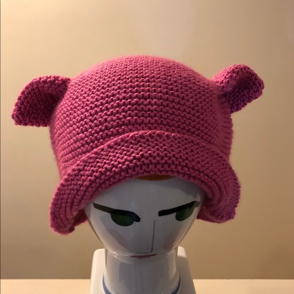 hand knitted | Accessories | 35 Hand Knit Pink Cat Hat Os | Poshmark